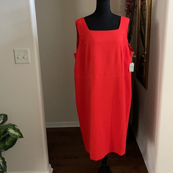 Kasper | Dresses | Kasper Scarlet Red Square Neck Crepe Sleeveless ...